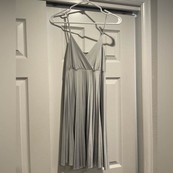 Soprano | Dresses | Soprano Deep V Silver Satin Dress | Poshmark